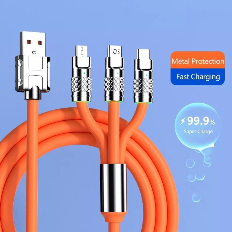 Jual Kabel Data 3 In 1 Kabel Data Silikon 120 Watt 6A Fastcharging 3 in 1 USB Micro,IOS dan Type ...