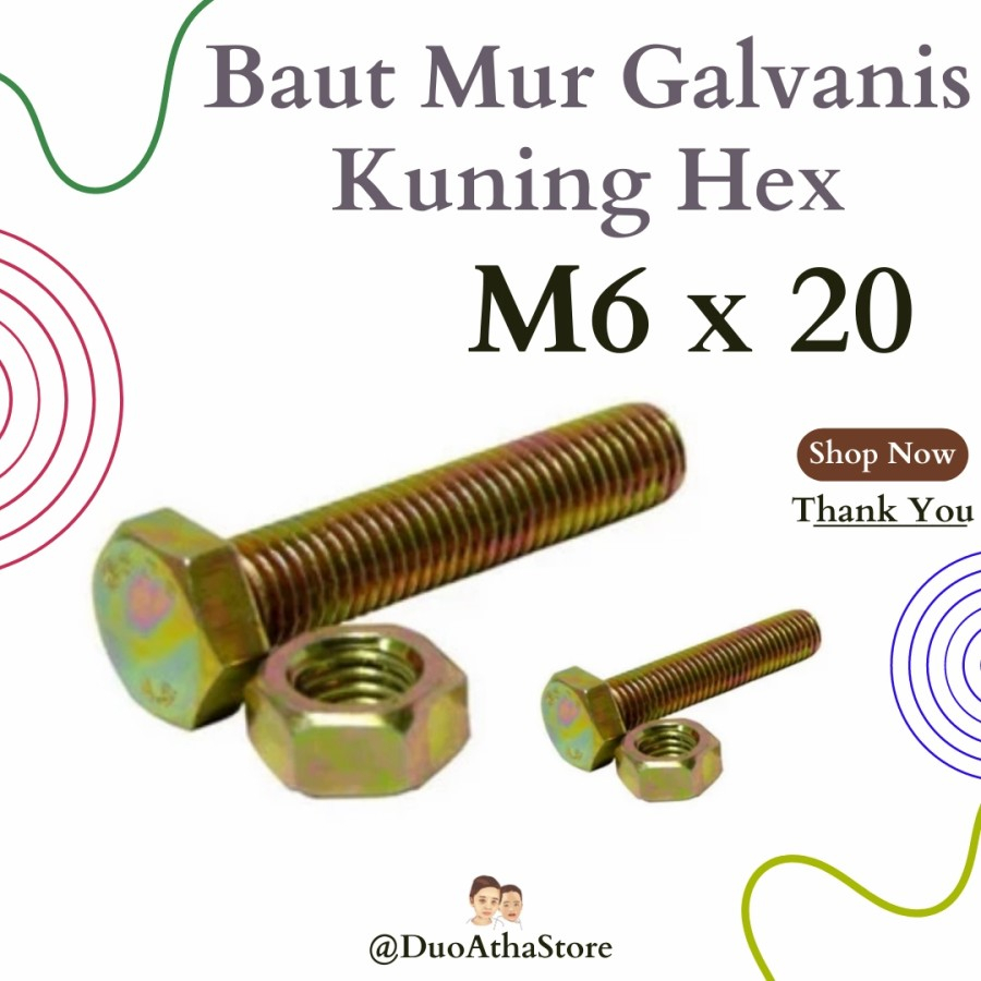 Jual BAUT MUR KUNING M6 x 20mm BMP M6 x 20mm Hex Galvanis Kunci 10 | Shopee Indonesia