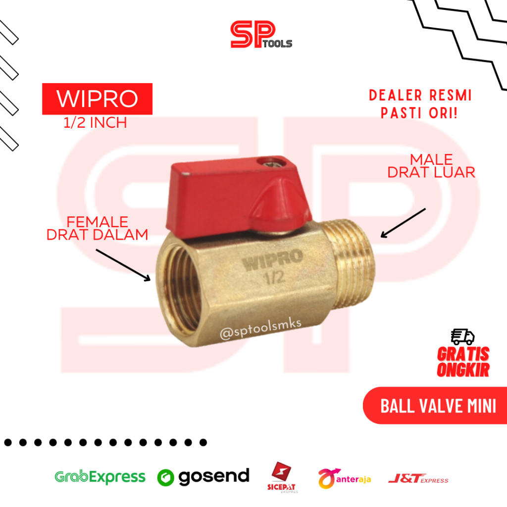 Jual BALL VALVE MINI / STOP KRAN ENGKOL 1/2" 1/2 INCH DRAT LUAR+ DRAT DALAM WIPRO WN5311 ...