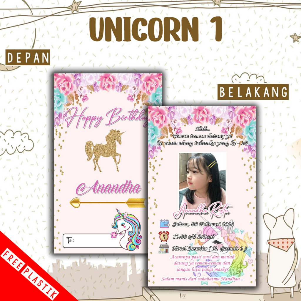 Jual Undangan Karakter UNICORN 1 ( 30 PCS / 50 PCS )/ ulang tahun ...
