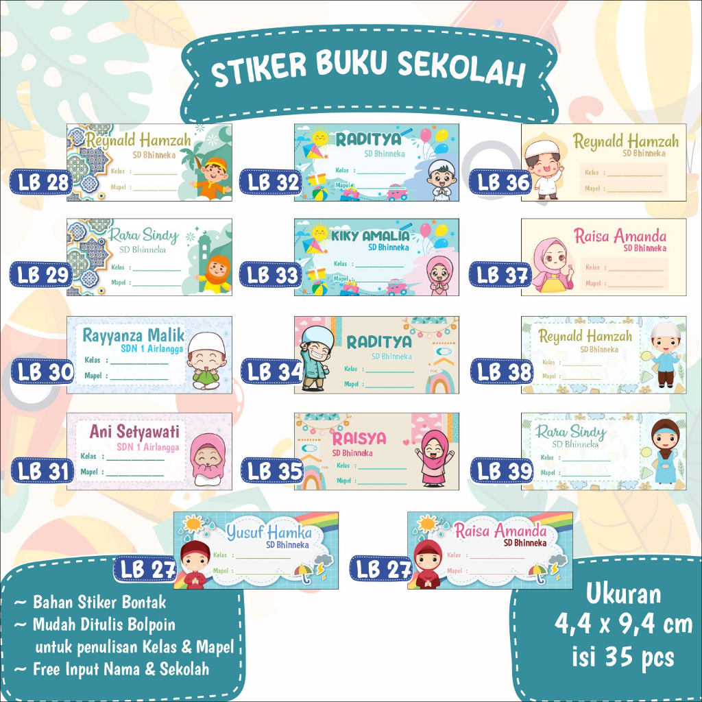 Jual Isi 35 pcs STIKER CUSTOM NAMA SEKOLAH ANAK ISLAM | LABEL BUKU ...