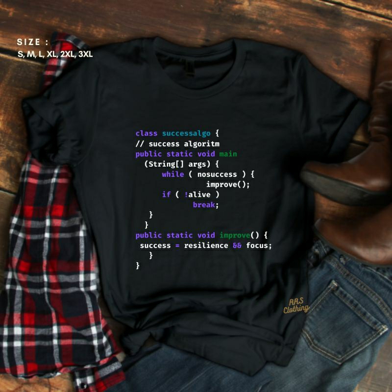 Jual Tshrit Kaos Programmer Coding Success Algoritma Combed 24s