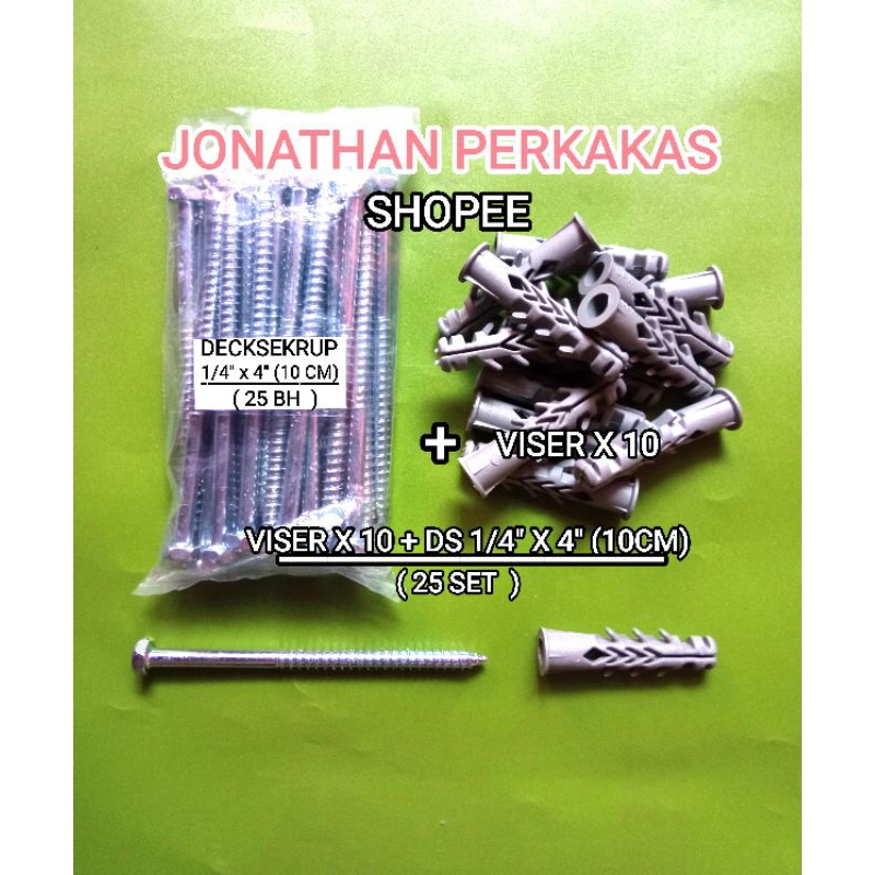 Jual paket viser x10(10cm) +decksekrup 1/4x4" (10cm) isi 25set | Shopee ...