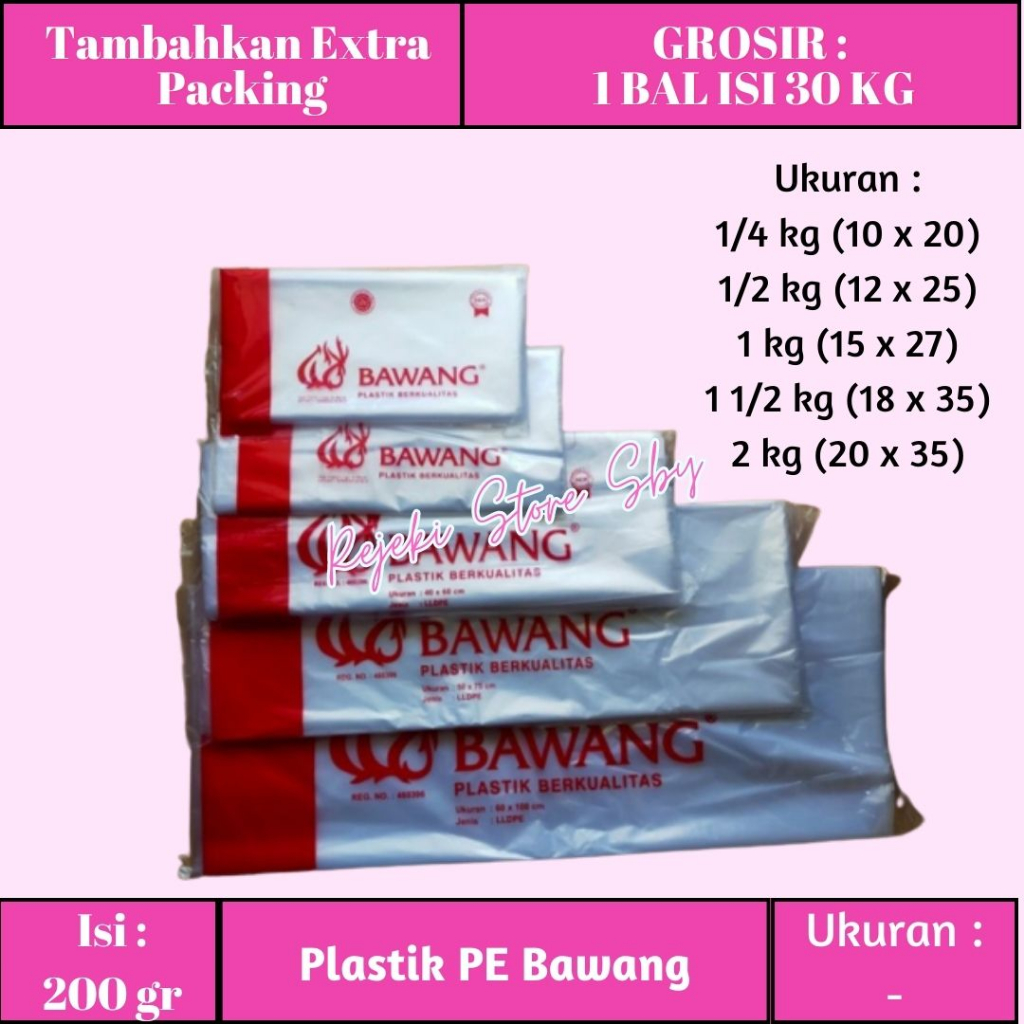 Jual Plastik PE Bawang | 1/4kg / 1/2kg / 1kg / 1 1/2kg / 2kg | Plastik Santan / Plastik Es Batu ...