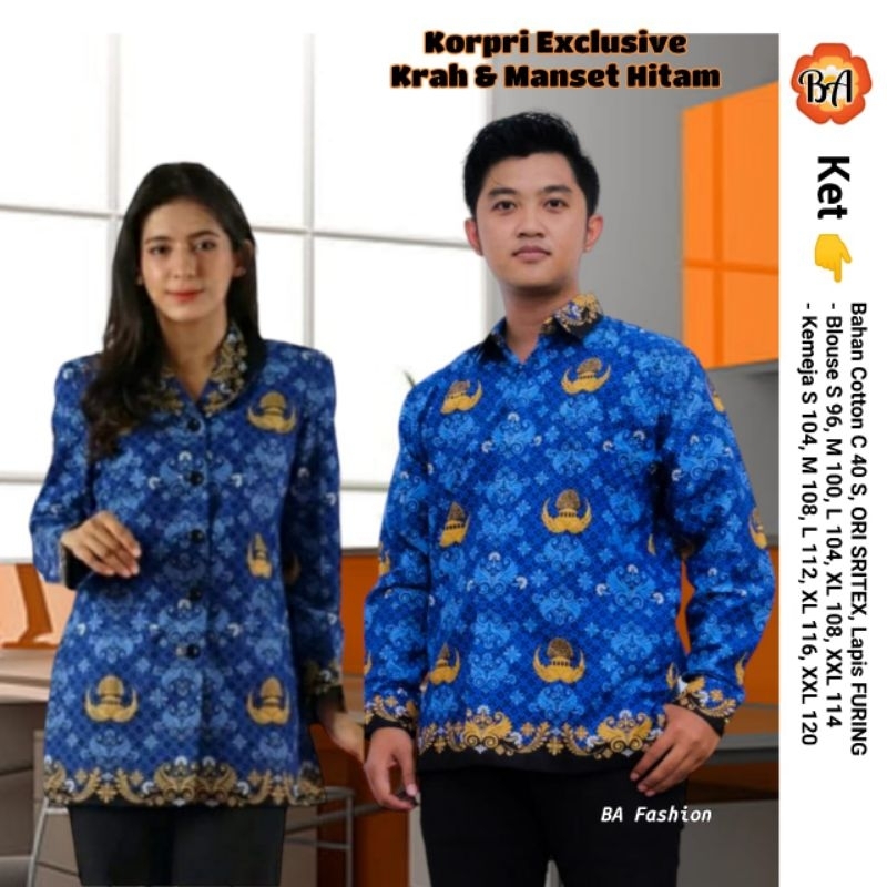 Jual BAJU SERAGAM KORPRI KEMEJA PRIA BLOUSE WANITA TERBARU krah hitam ...