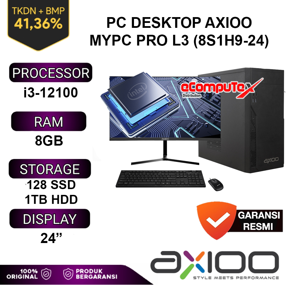 Jual PC DESKTOP AXIOO MyPC PRO L3 (8S1H9-24) i3-12-100 8GB /128GB SSD ...
