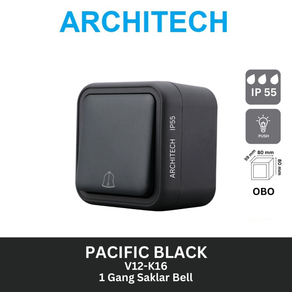 Jual ARCHITECH SAKLAR WARTERPROOF V12 BLACK SERIES STOP KONTAK OUTDOOR ...