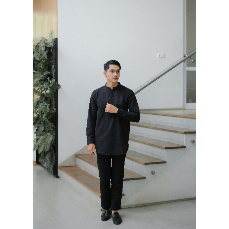 Jual BAJU KOKO KURTA PAKISTAN LINEN LENGAN PANJANG ONDRITE - HITAM ...
