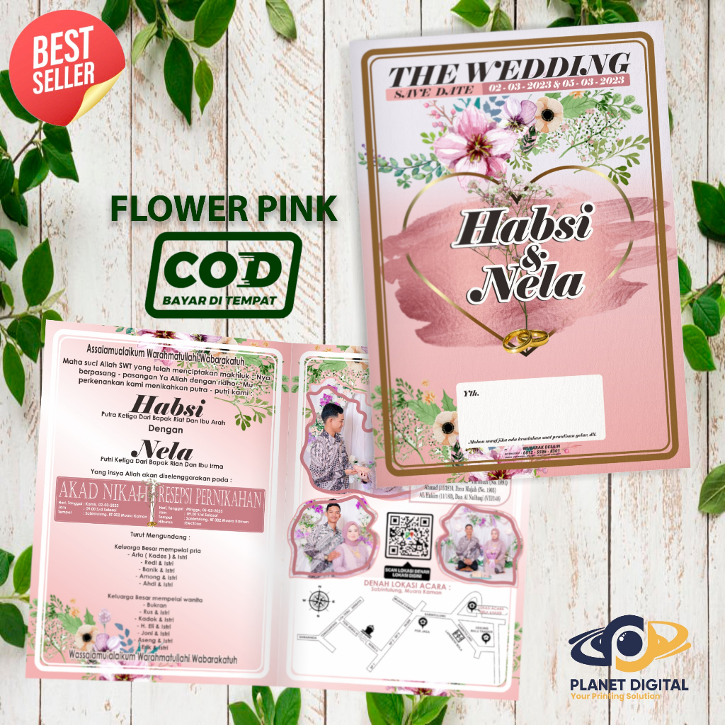 Jual Undangan Pernikahan Lipat 2 Model Estetic Flower Pink | Shopee ...