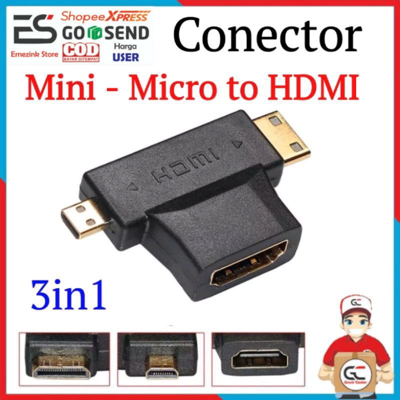Jual CF3 | Conector MICRO MINI Hdmi To Hdmi 3 IN 1 | ZK | Shopee Indonesia