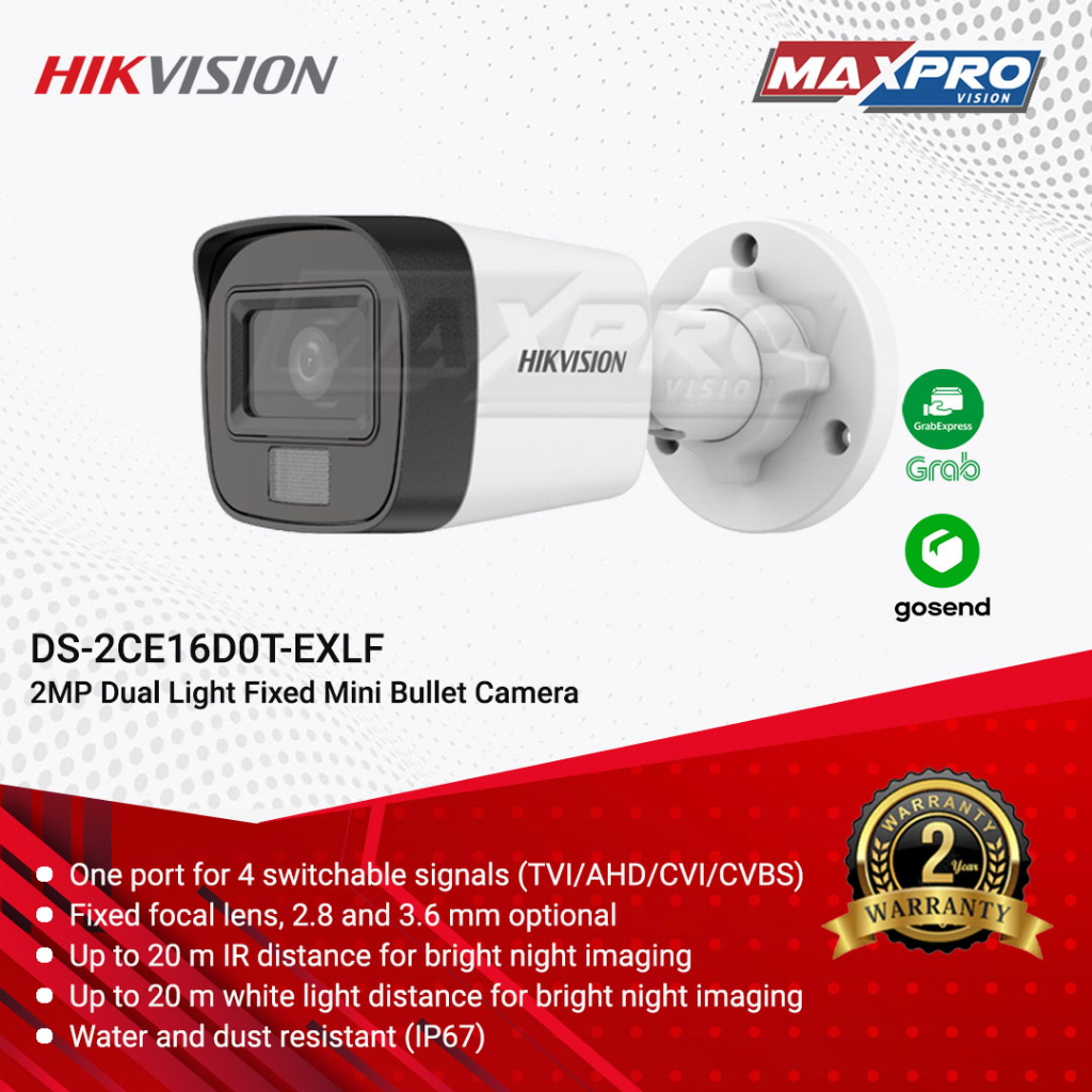 Jual DS-2CE16D0T-EXLF - HIKVISION TURBO HD 2MP DUAL LIGHT FIXED BULLET CAM | Shopee Indonesia
