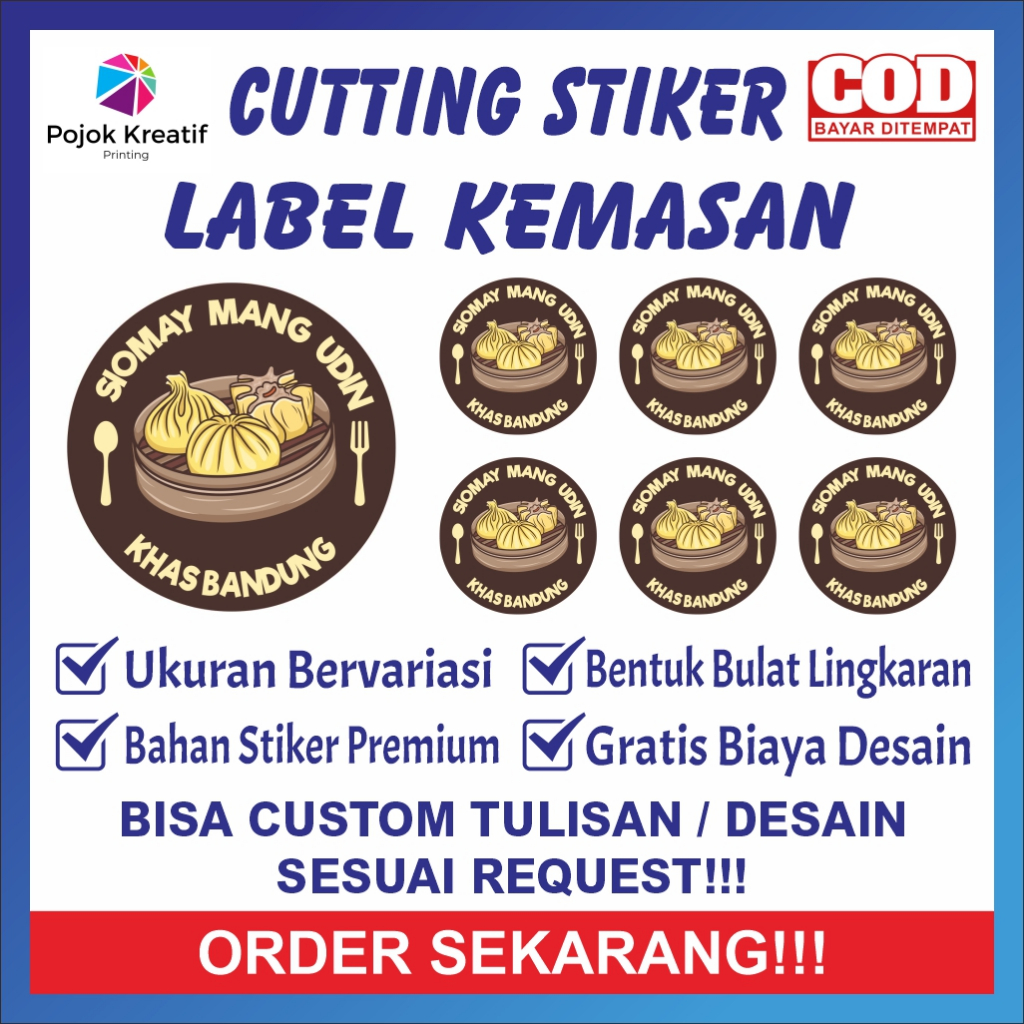 Jual Cetak Cutting Stiker Label Kemasan Makanan Siomay A09 Pink Merah ...