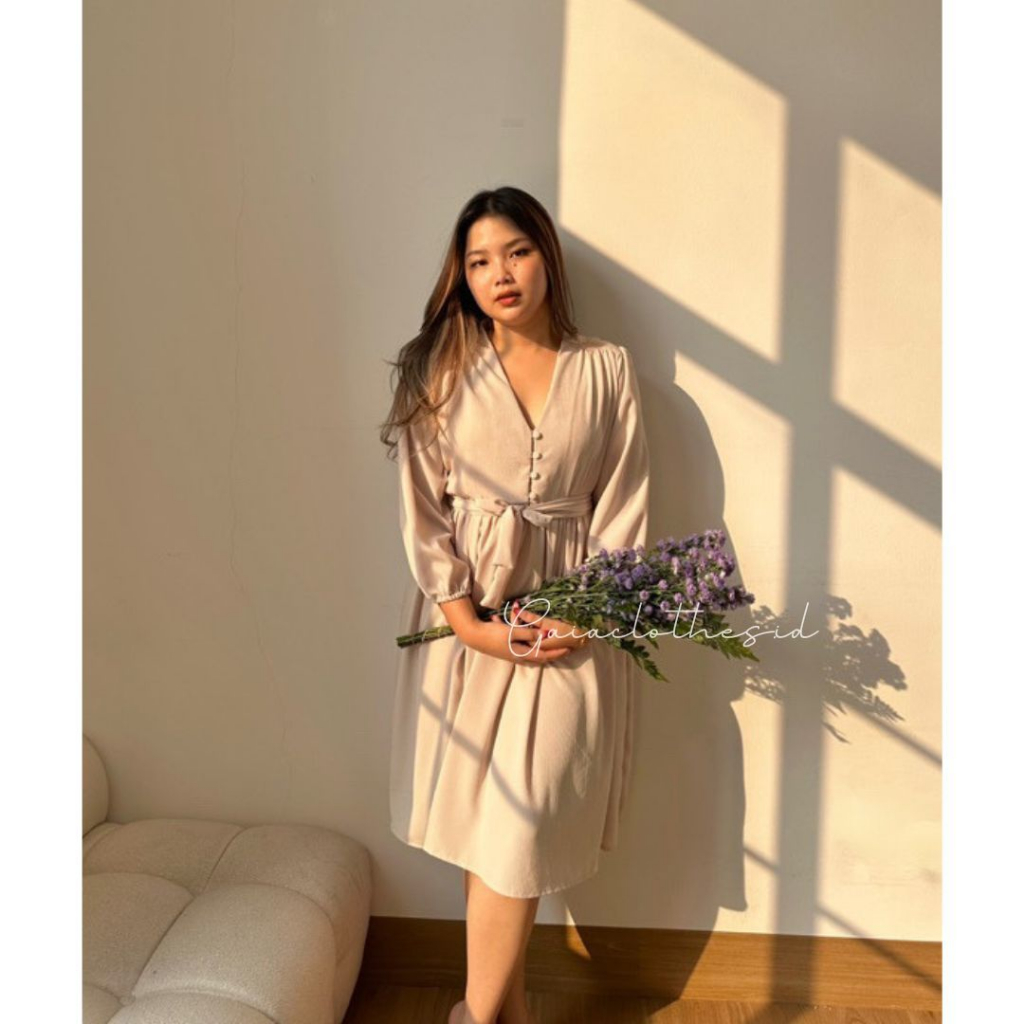 Jual Taniya Dress - dress crincle - Midi dress wanita tali pinggang - Dress Big Size Jumbo L XL ...