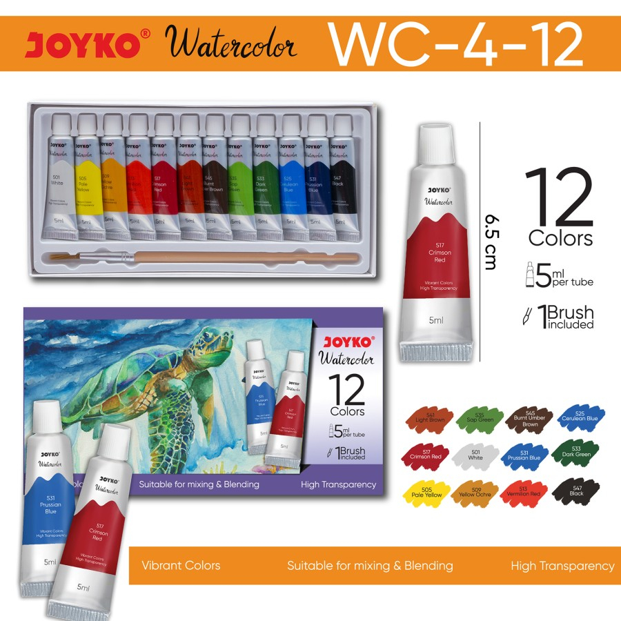 Jual Watercolor Set JOYKO WC-4- 12 Warna Cat Air JOYKO set kuas ...