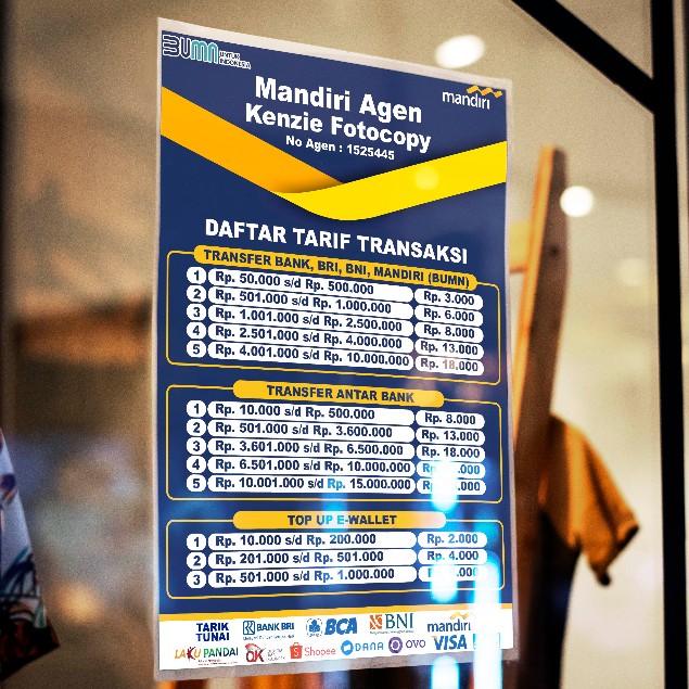 Jual STIKER / POSTER DAFTAR TARIF AGEN BRILINK BSI MANDIRI, TOP UP, TOP ...