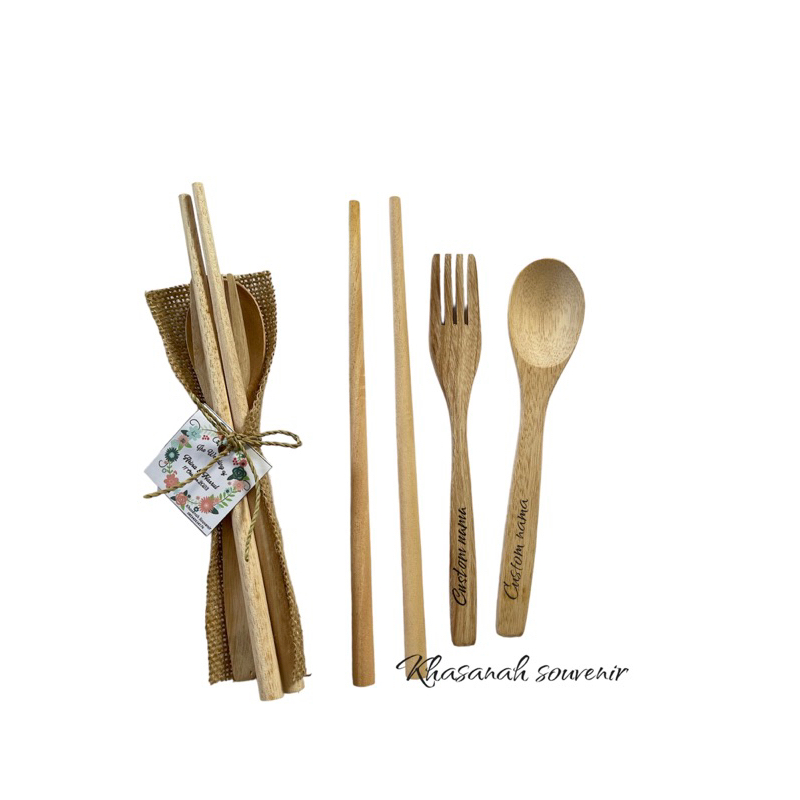 Jual souvenir sendok garpu sumpit custom nama packing rustic | Shopee ...