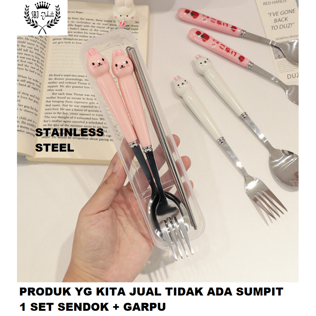 Jual Alat makan sendok garpu set anak stainless steel Cute rabbit ada ...