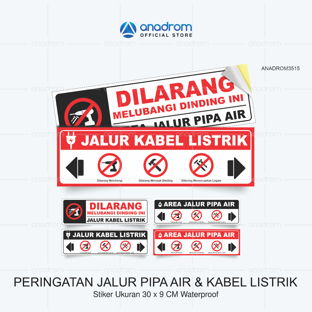Jual Sticker Peringantan Jalur Kabel Listrik & Pipa Air | Size 30x9 Cm ...