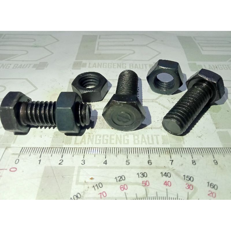 Jual Mur Baut NC 1/2 x 1 1/4 / Kunci 19 Panjang 3 cm Hitam | Shopee ...