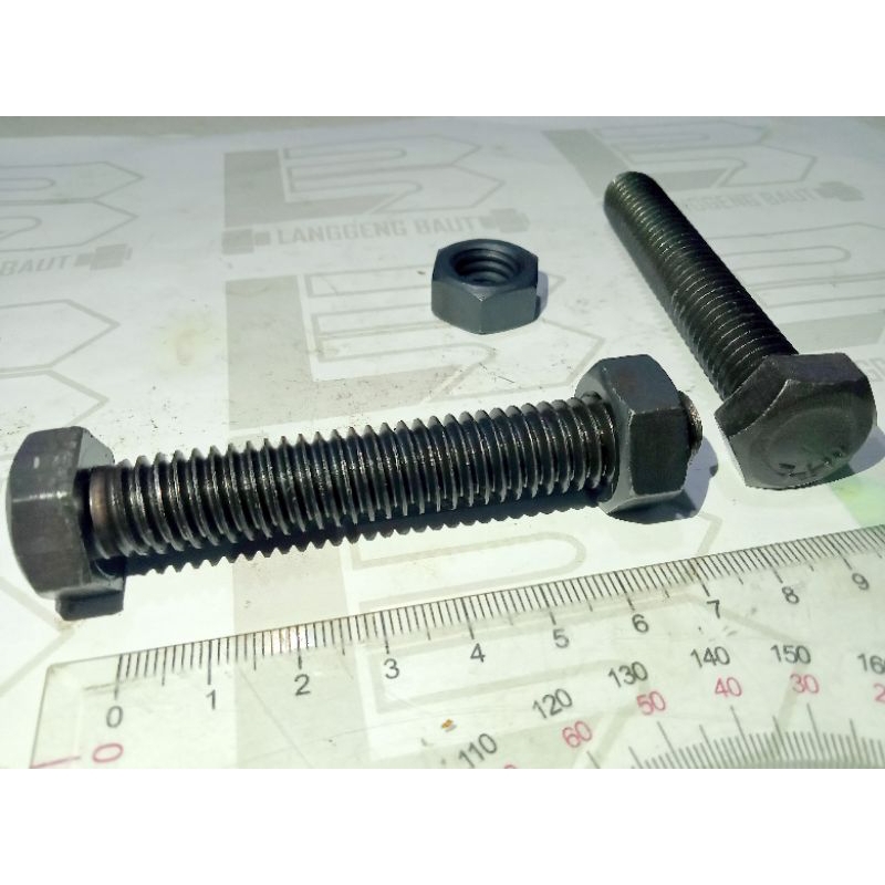 Jual Mur Baut NC 1/2 x 3 / Kunci 19 Panjang 7.5 cm Hitam | Shopee Indonesia