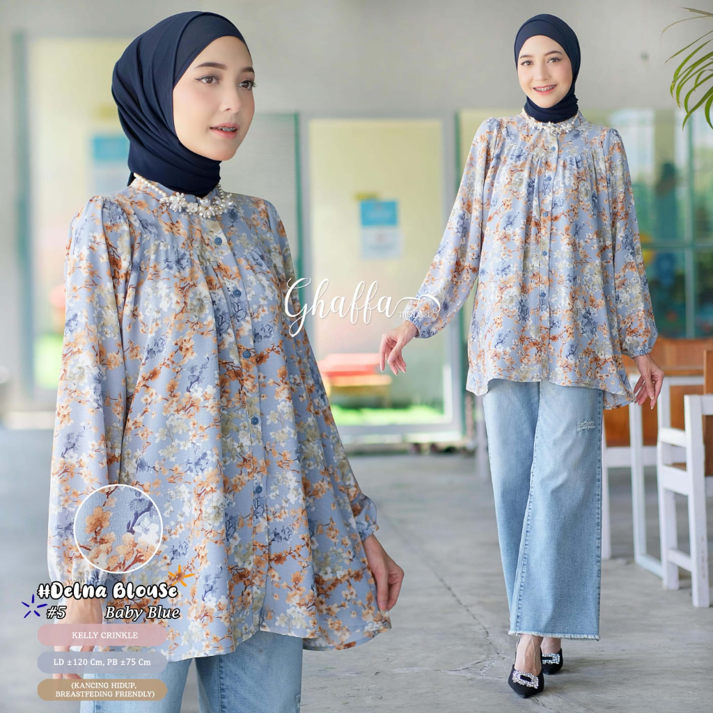 Jual BLOUSE CRINKLE WANITA JUMBO LD 120 MOTIF BUNGA TERBARU / PAKAIAN ...