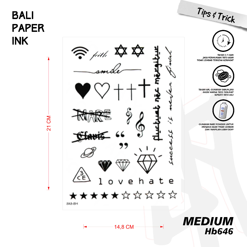 Jual Bali Paper Ink HB646 Oldschool Tatto Temporary Basic Tato Temporer ...