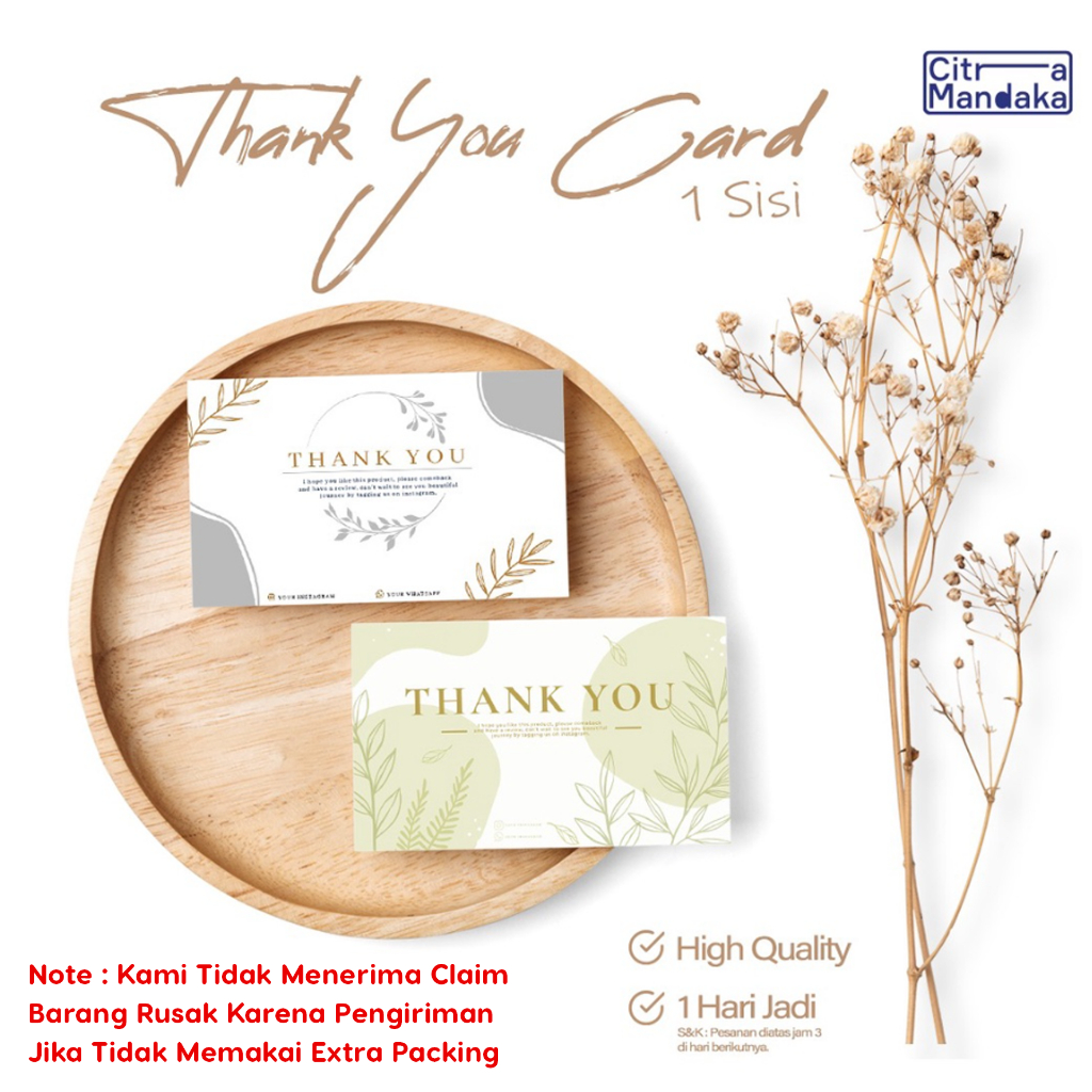 Jual Cetak Thank You Card 1 Sisi Kartu Ucapan Custom Terima Kasih | Thanks Card | Greeting Card ...