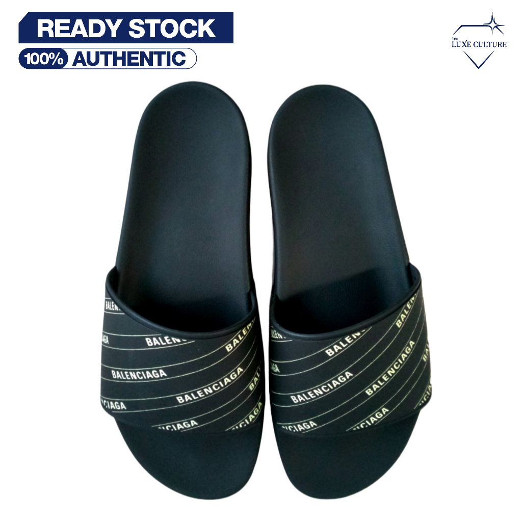 Jual Black Cream Small All Over Slide Slippers / Sandal Pria Branded ...