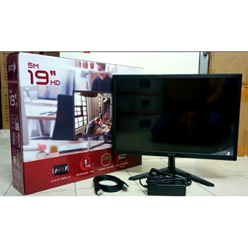 Jual Led monitor Spc SM19 19 inc wide HDMI lengkap dus | Shopee Indonesia