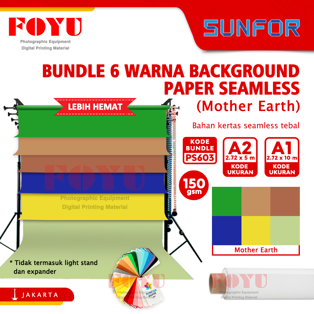 Jual 6 Background Backdrop Studio Paper Kertas Polos Seamless Sunfor ...