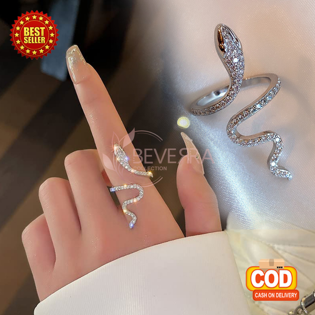 Jual Cincin Wanita Korea Motif Ular Aksen Kristal Zircon Silver Aksesoris Hiasan Jari Gaya ...
