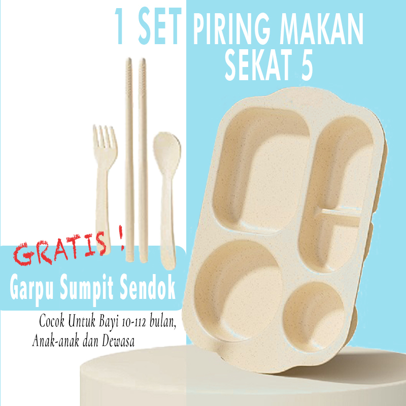 Jual Satu SET PIRING MAKAN SEKAT 5 ANTI SLIP & TAHAN PANAS - SENDOK ...