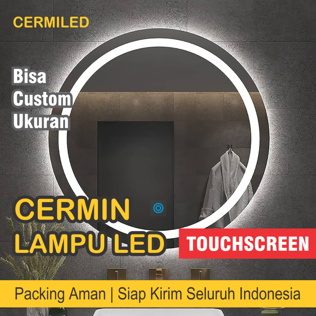 Jual Cermin Bulat Tebal 5mm Led Touch Screen Dinding Kamar Mandi ...