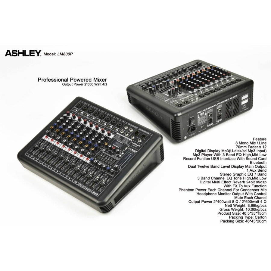 Jual Power Mixer 8 channel ASHLEY LM-800P 800 watt Reverb USB Soundcard ...