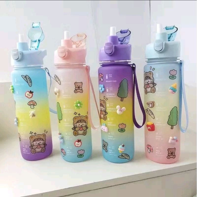 Jual (COD) Botol Minum Motivasi Viral Gradasi Warna Free Stiker / Botol ...