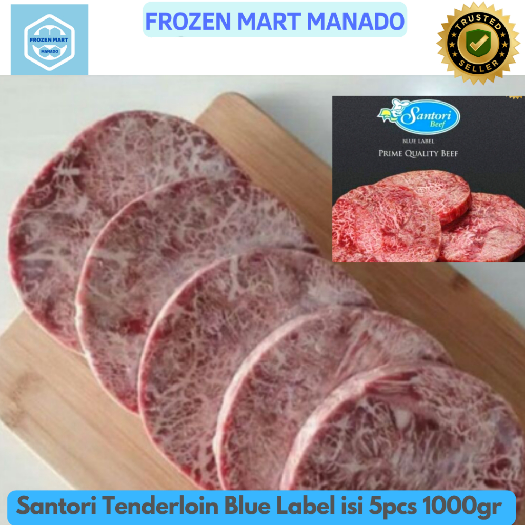 Jual Santori Tenderloin Beef Steak Blue Label isi 5pcs 1000gr - Frozen ...