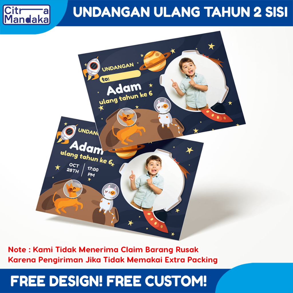 Jual Kartu Undangan Ulang Tahun 2 Sisi Anak Free Design | Birthday Card Custom | Kartu Ucapan ...
