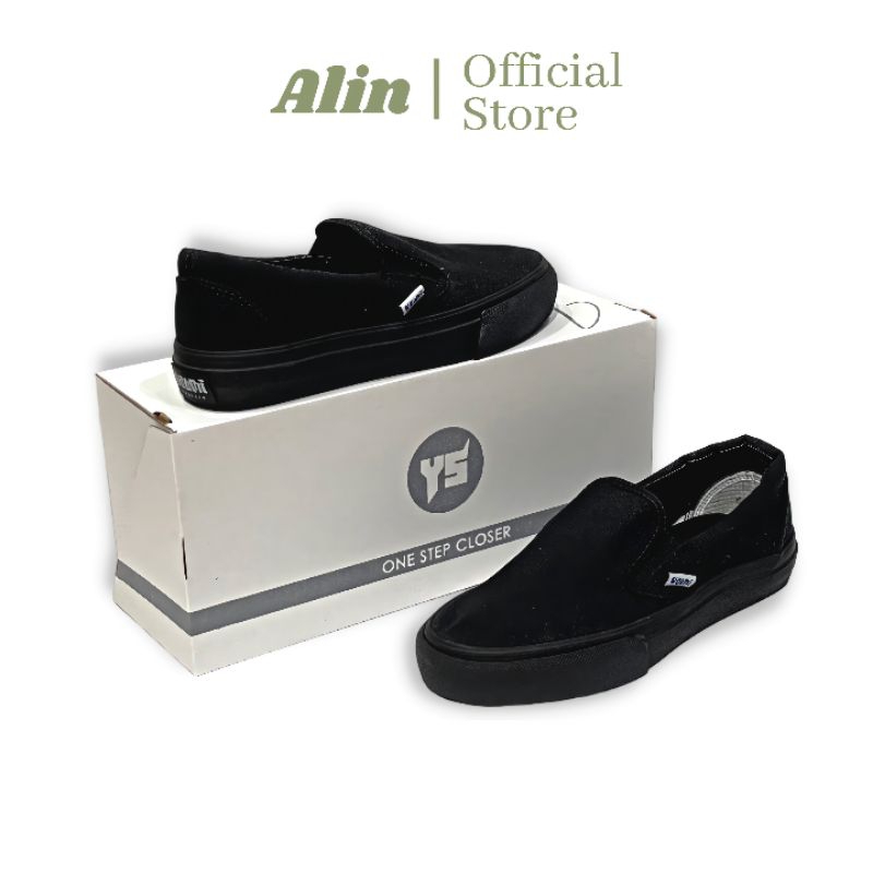 Jual Sepatu Slipon Pria Wanita YS Full Black Sneakers Casual Formal ...