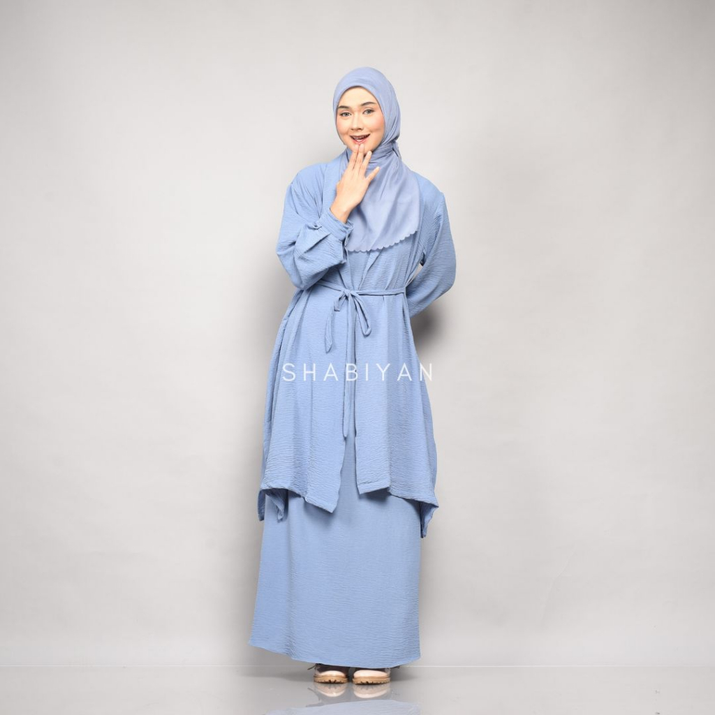 Jual SHABIYAN 492 Gamis Set Cardigan Polos Wanita Crinkle | Vega ...
