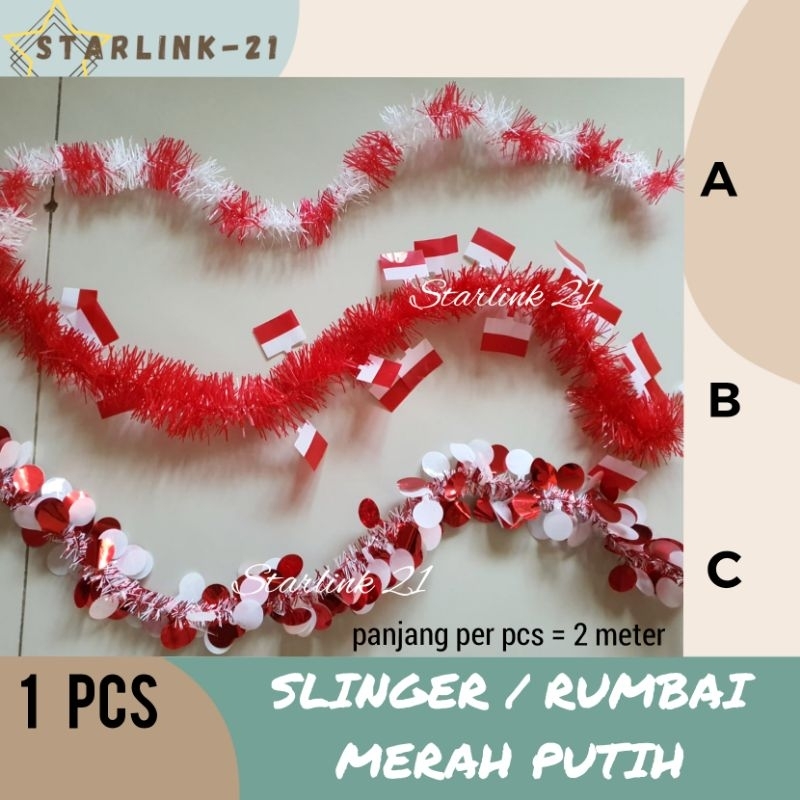 Jual [2 meter] SLINGER/ RUMBAI/ TINSEL MERAH PUTIH | Dekor Acara 17 ...