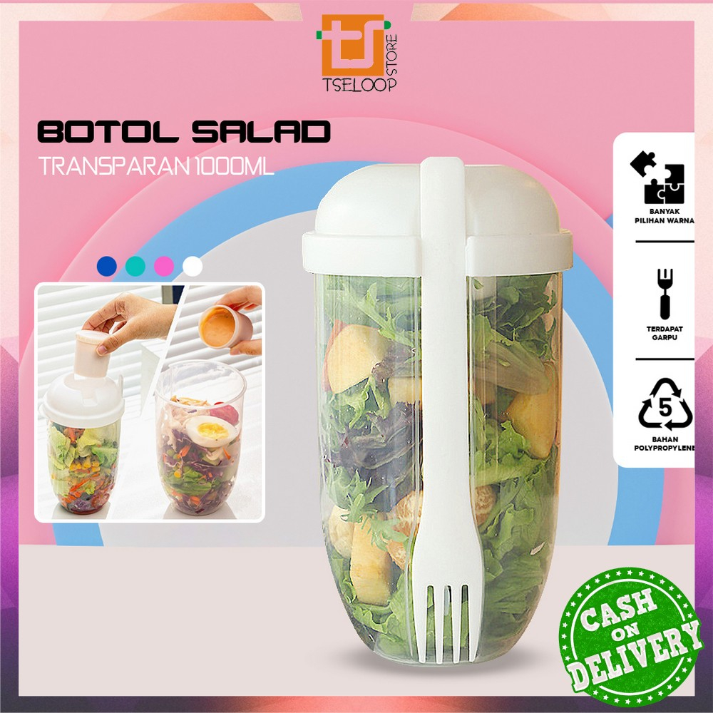 Jual OFM-C863 Botol Salad 1000ML dengan Sendok Garpu + Botol Saus Kecil ...