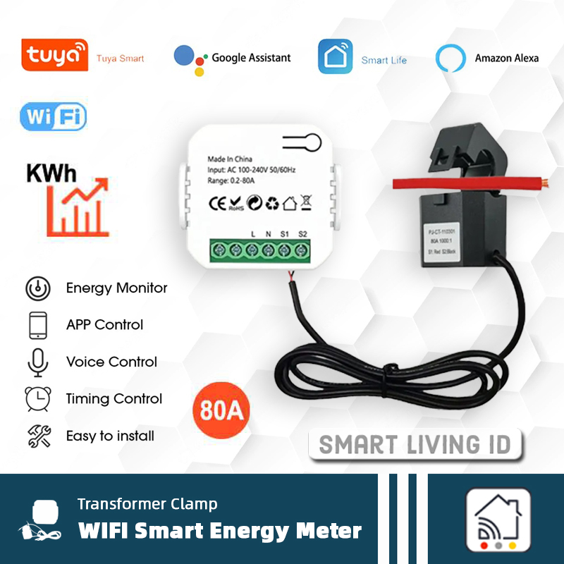 Jual Tuya Smart Energy Meter KWH Monitor 80A WiFi Current Transformer ...
