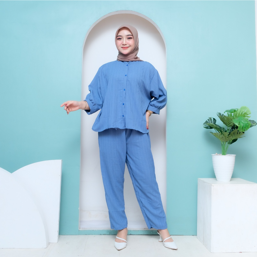 Jual ALANA ONE SET BAJU WANITA KEKINAN BAHAN LADYCRUSH(SERAT KAYU ...