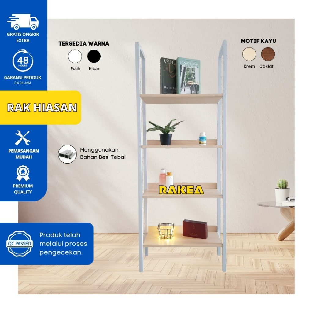 Jual RAK HIASAN - rak kayu dengan tiang besi serbaguna - rak buku ...
