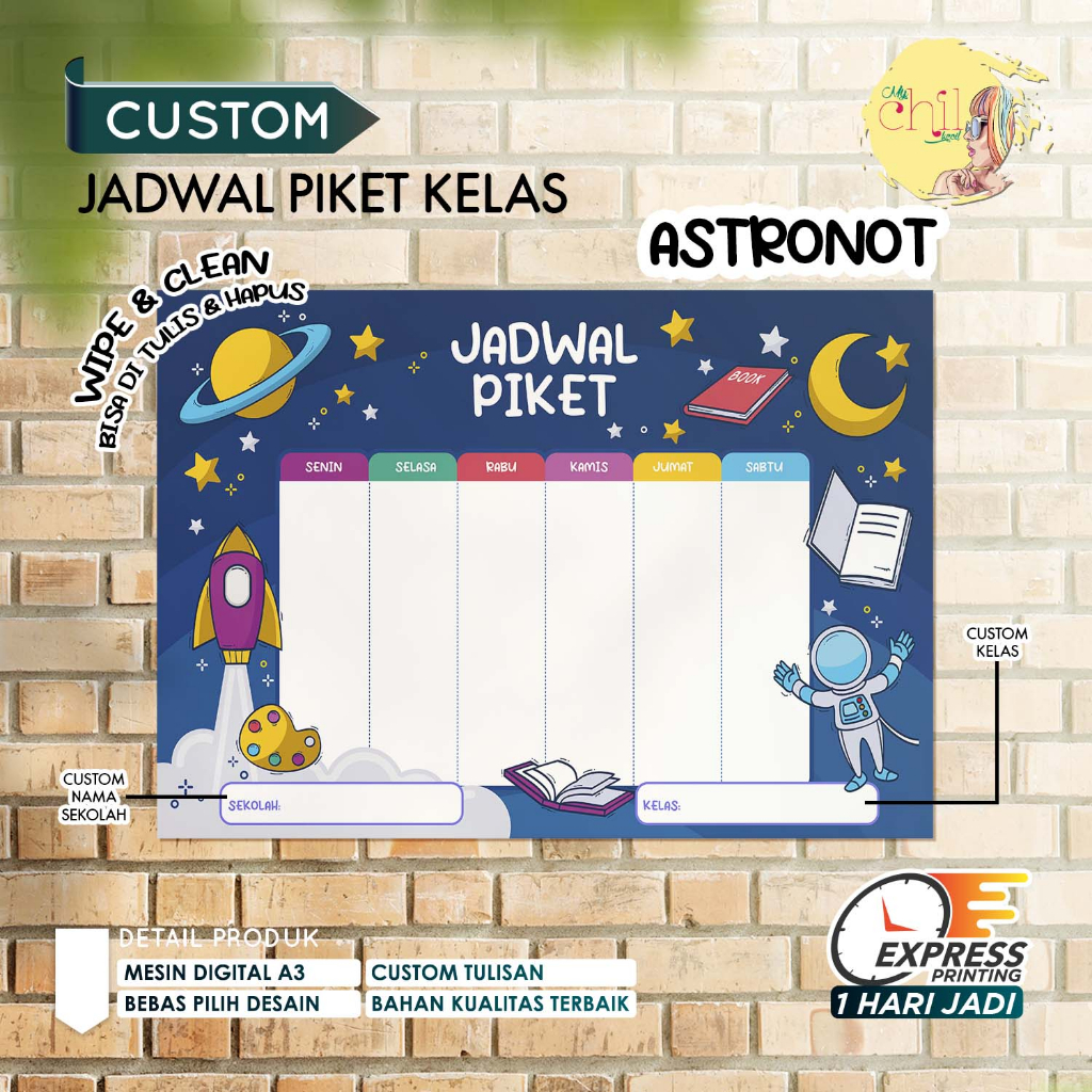 Jual POSTER JADWAL PIKET KELAS WIPE & CLEAN CUSTOM (BISA CUSTOM NAMA ...