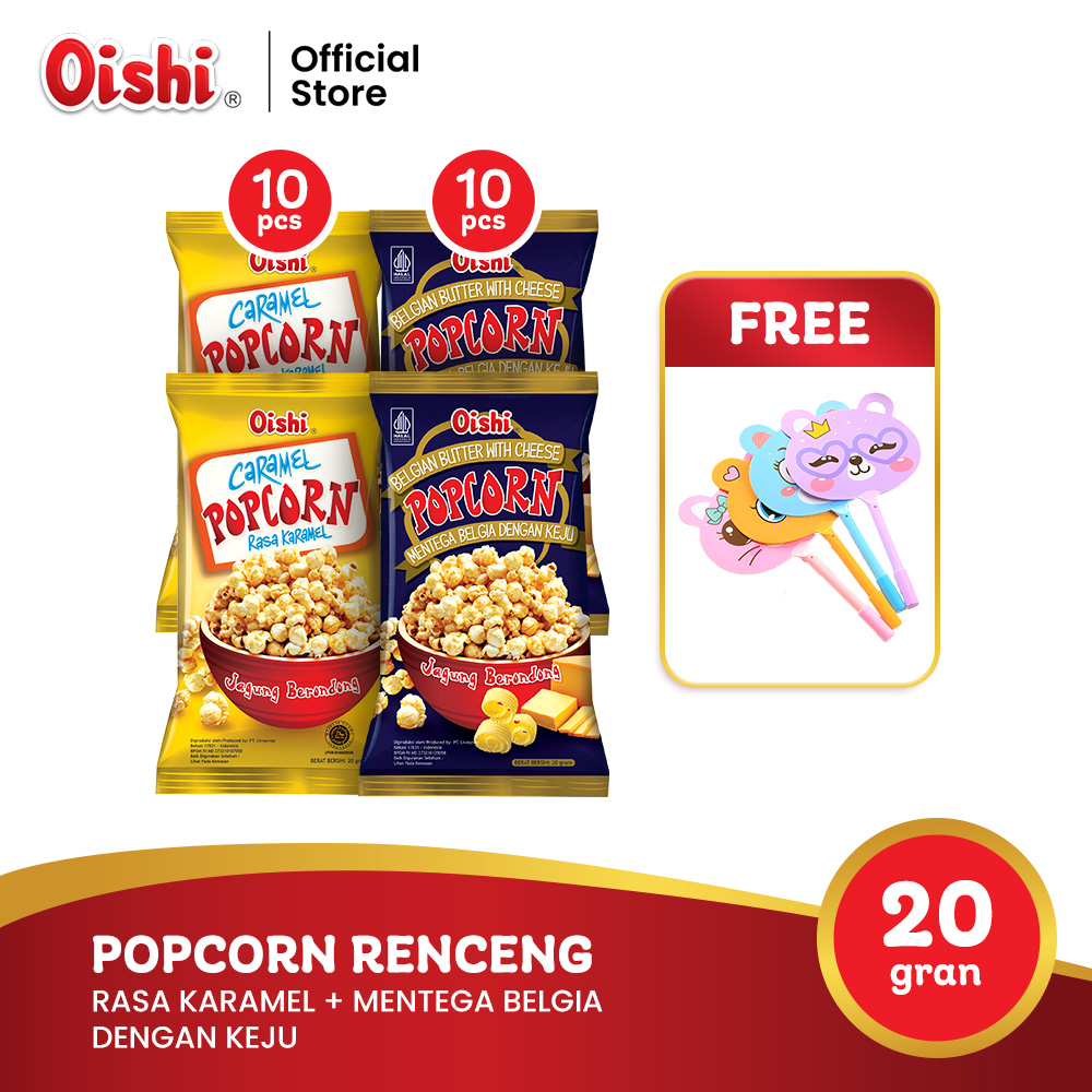Jual Popcorn Renceng Keju & Karamel (20 pcs) FREE Kipas Pulpen | Shopee ...