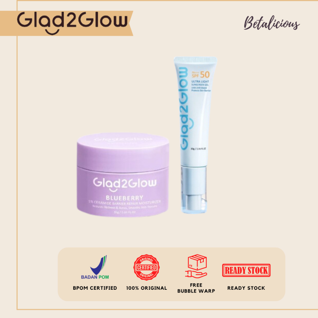 Jual GLAD2GLOW G2G Blueberry Moisturizer // Light Sunscreen Gel SPF 50 ...