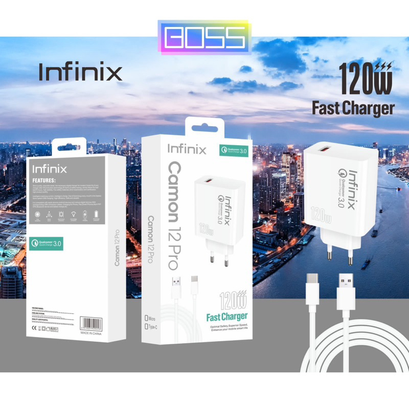 Jual BOSS-Charger Infinix Original Fast Charging 120 Watt USB Micro Dan ...