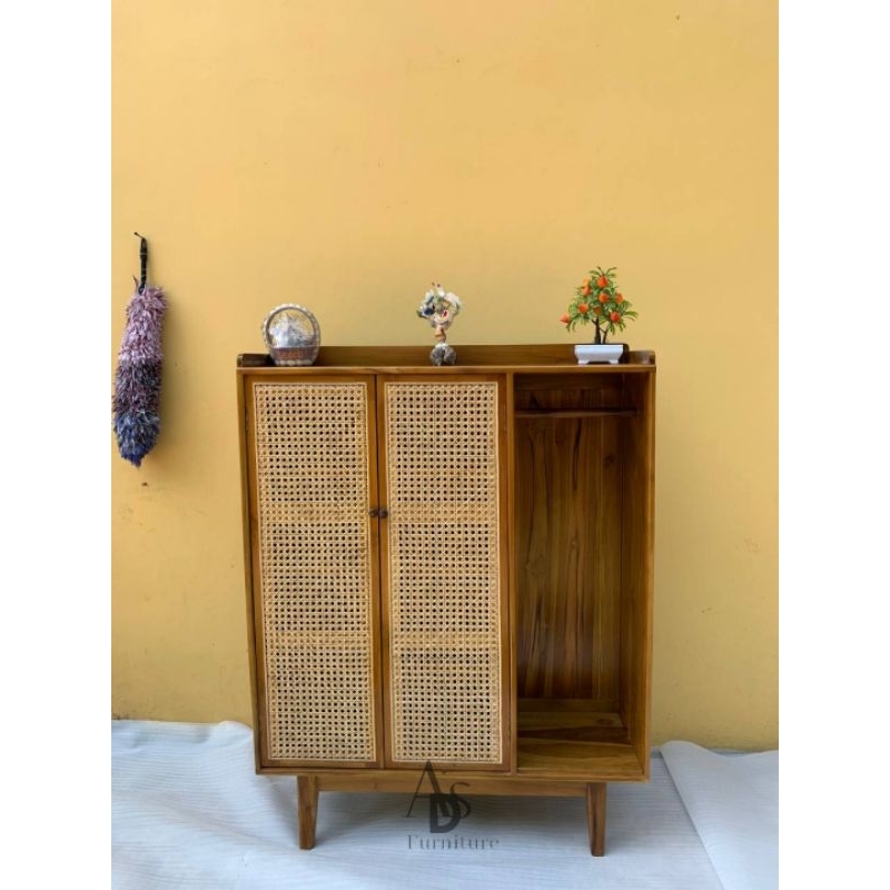 Jual Rak sepatu kayu jati rak sepatu rotan cabinet rotan | Shopee Indonesia