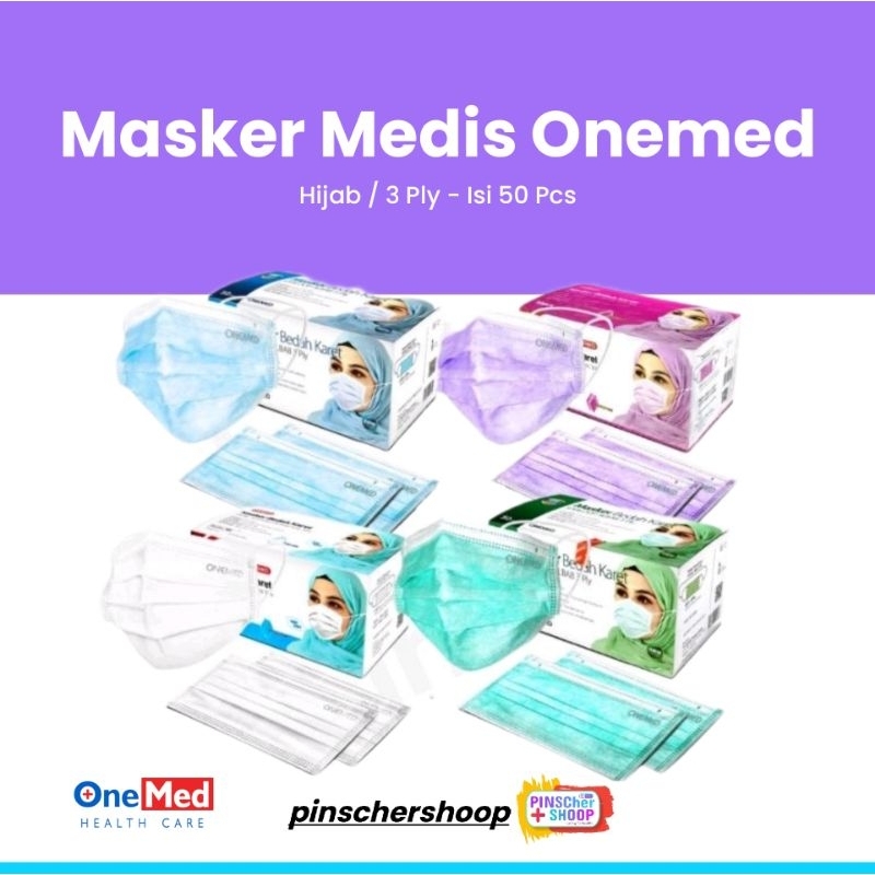 Jual MASKER JIBAB HIJAB MASKER HEADLOOP HIJAB ONEMED MEDIS 3PLY BOX 50 ...